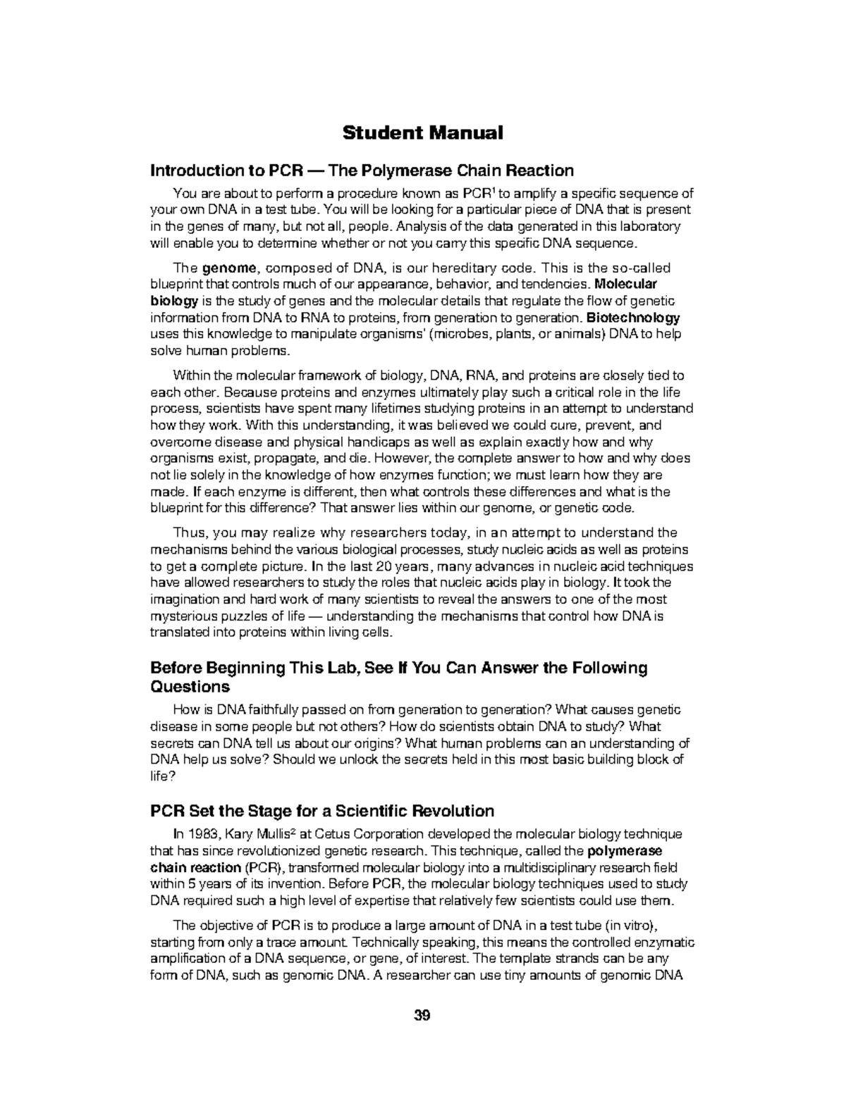 PV92 Student Manual - Student Manual Introduction to PCR — The ...