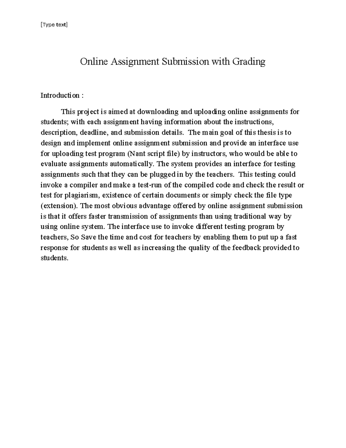 Assignment Submission with Grading - [Type text] Online Assignment ...