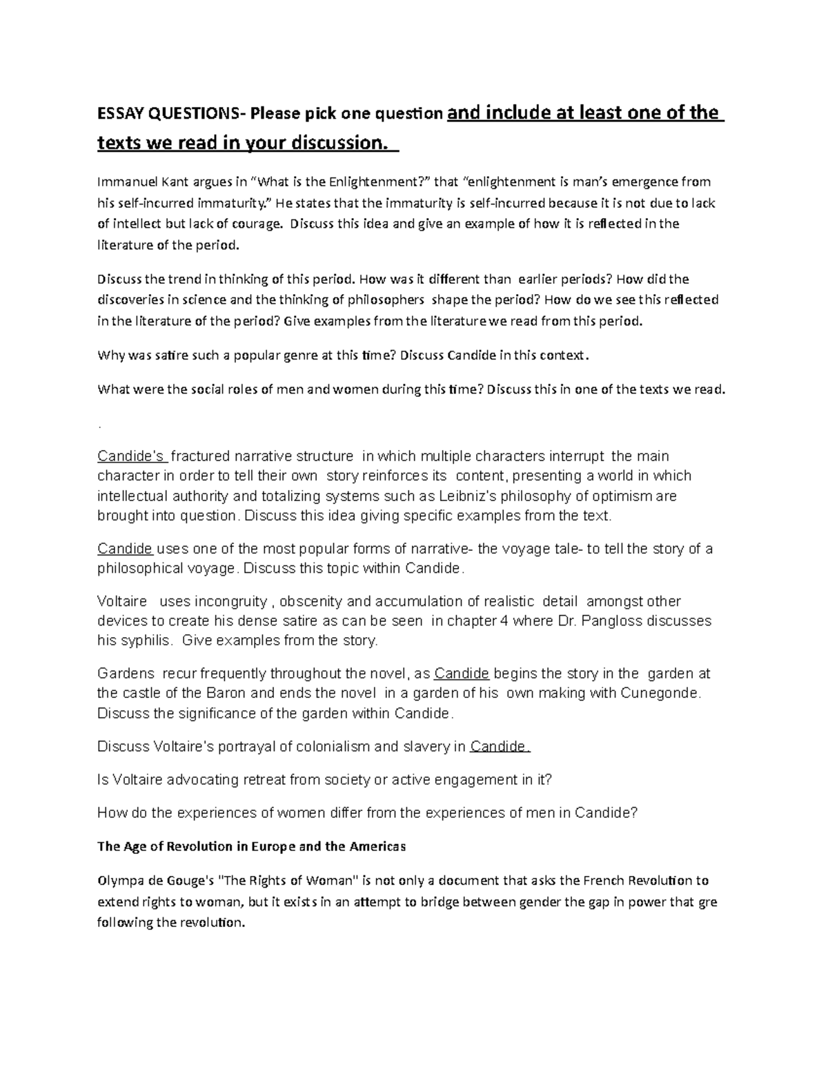 Midterm Sp 22- Essay Questions - ESSAY QUESTIONS- Please pick one ...