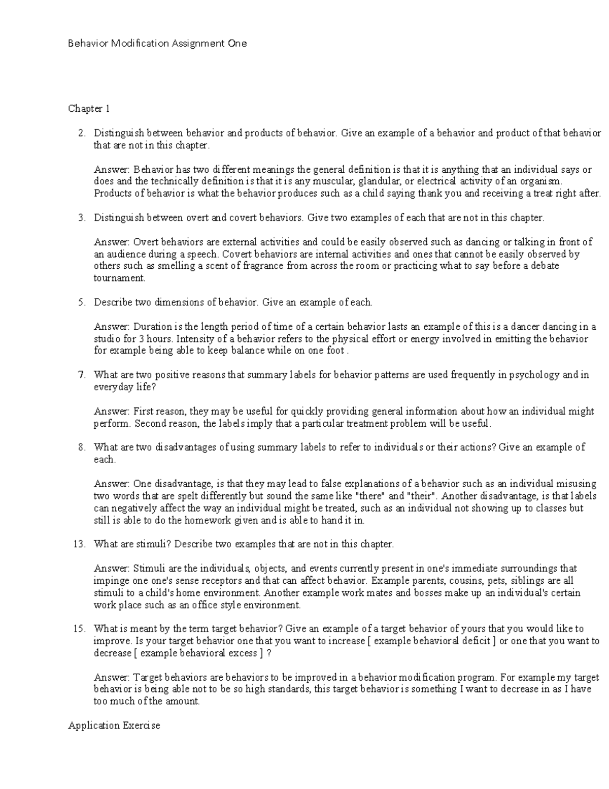 Behavior Modification Assignment One - &KDSWHU - Studocu