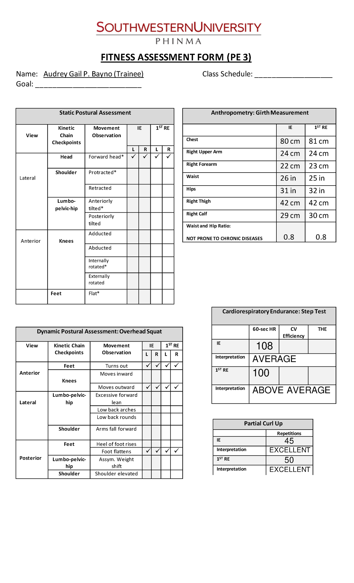 Trainee's New PFA FORM PED 027 - FITNESS ASSESSMENT FORM (PE 3) Name ...
