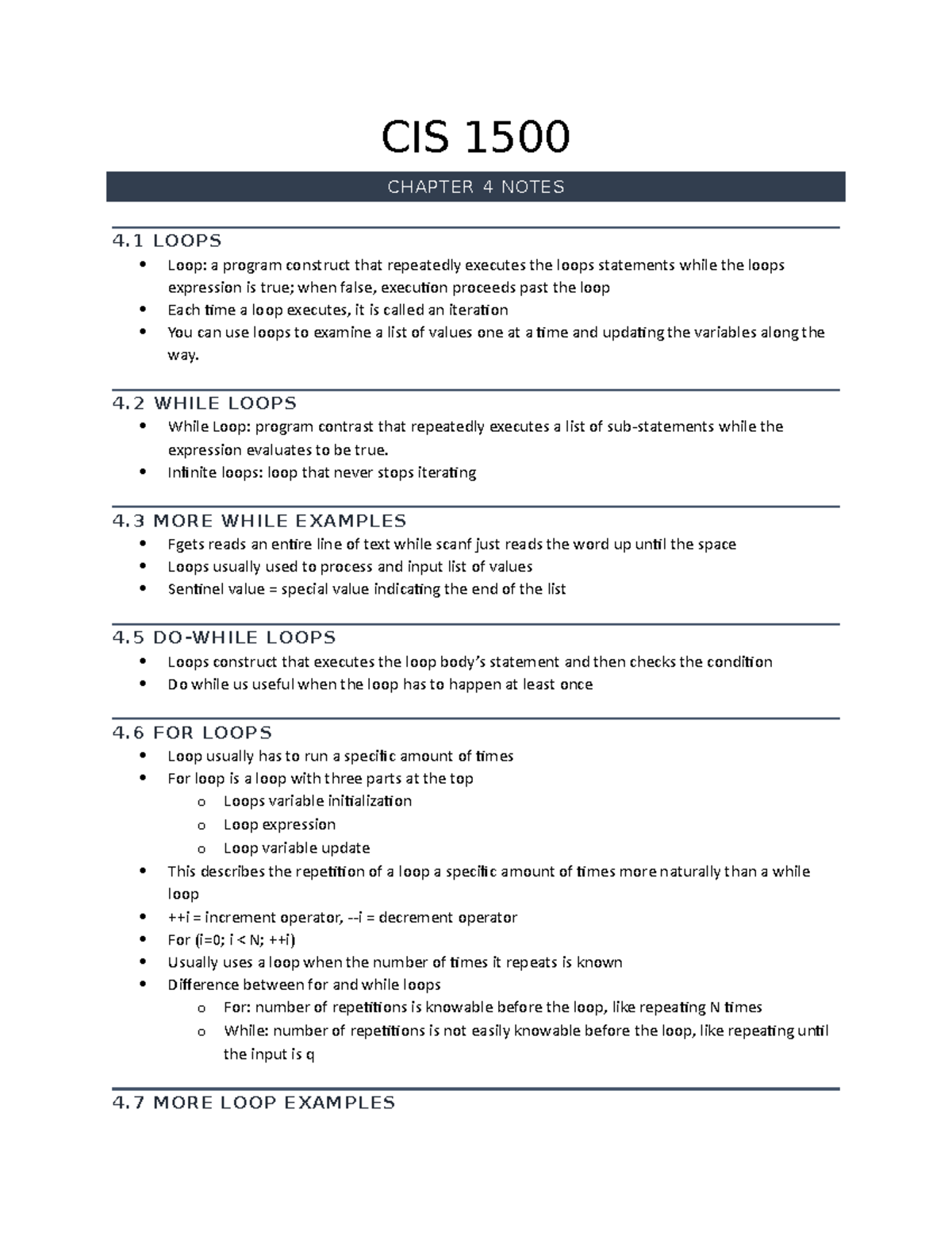 Chapter 4 Notes - CIS 1500 CHAPTER 4 NOTES 4 LOOPS Loop: a program ...