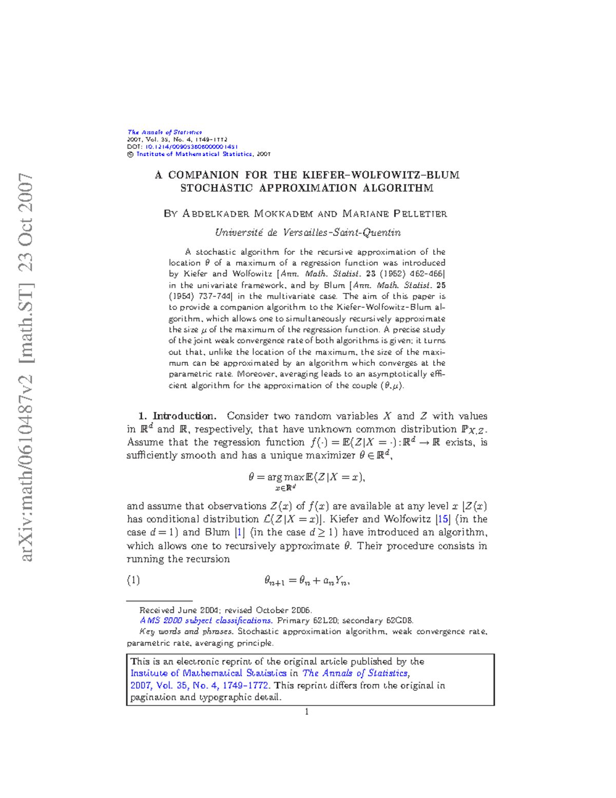 0610487 - Cours - arXiv:math/0610487v2 [math] 23 Oct 2007 The Annals of ...