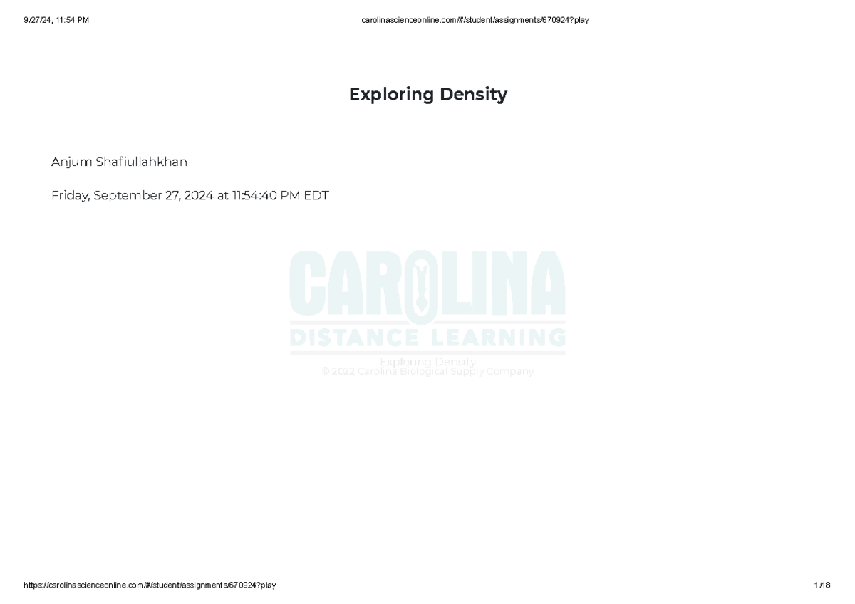 Anjum Shafiullahkhan- Lab #3 Exploring Density - Exploring Density Anjum Shafiullahkhan Friday ...
