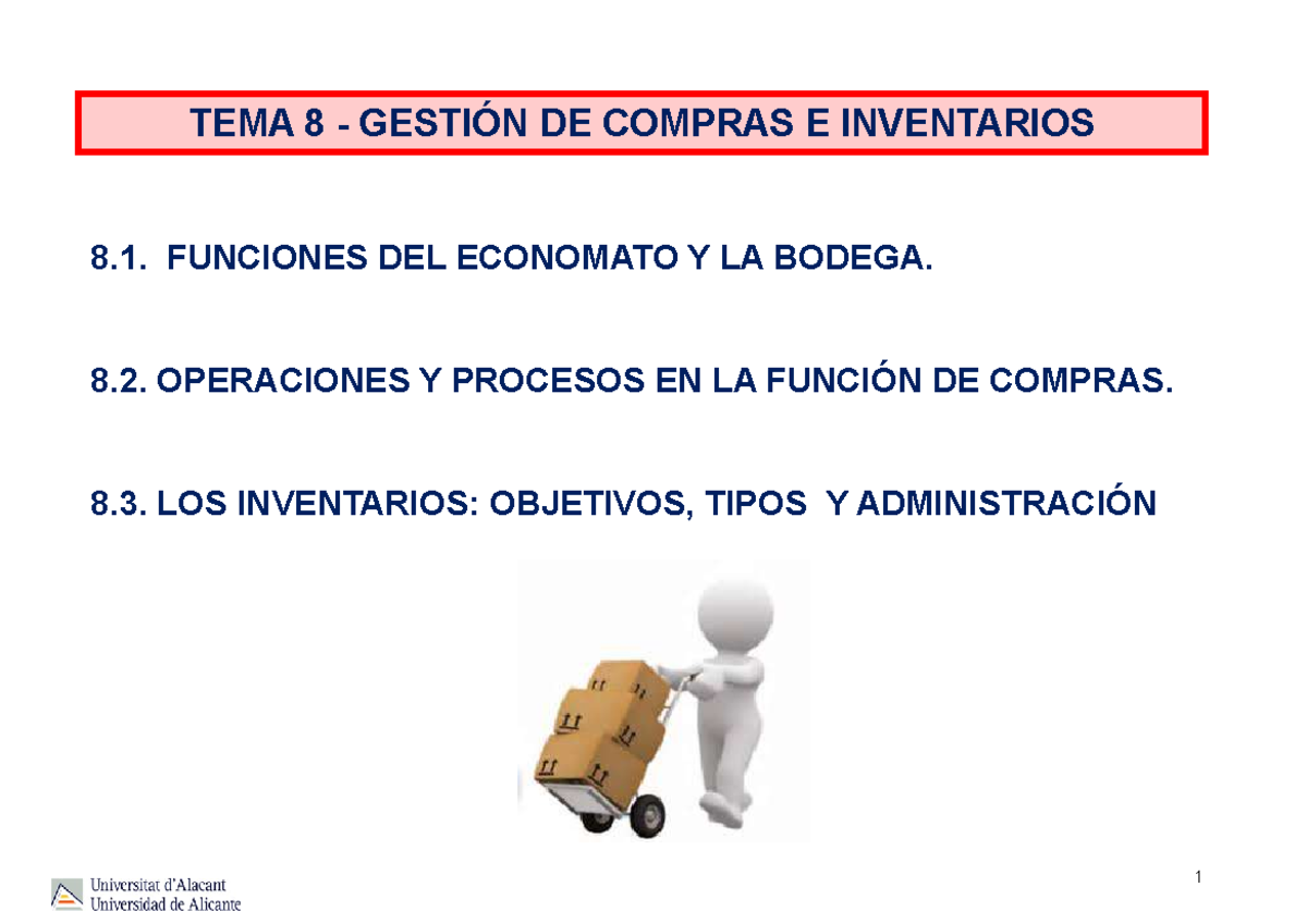 TEMA-8 - Opp resumen - TEMA 8 - GESTIÓN DE COMPRAS E INVENTARIOS 8. FUNCIONES DEL ECONOMATO Y LA ...