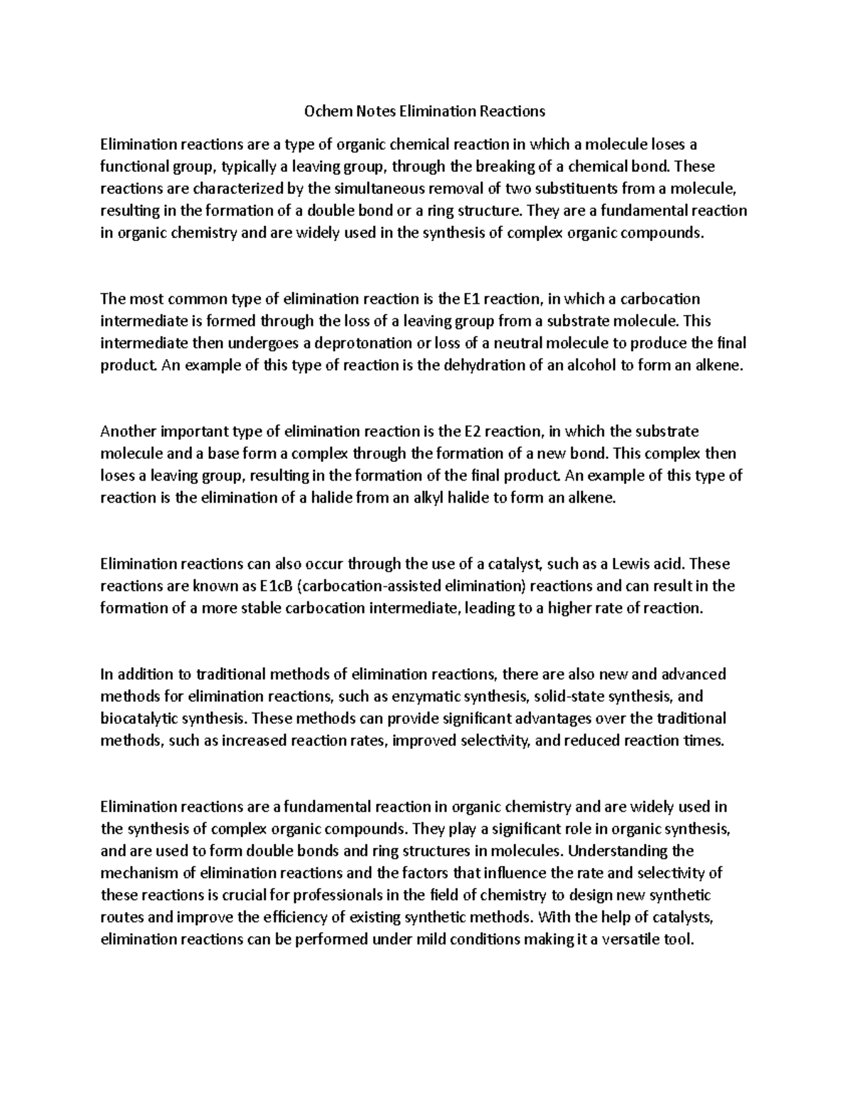 Ochem Notes Elimination Reactions - Ochem Notes Elimination Reactions ...