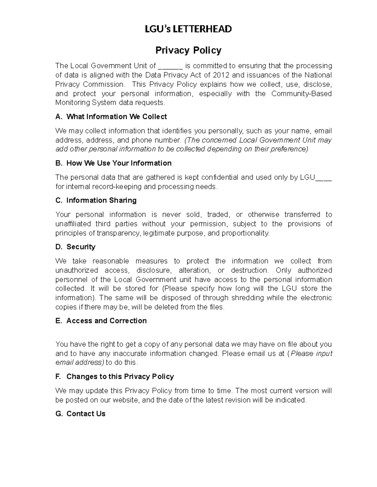 Privacypolicyrequired - LGU’s LETTERHEAD Privacy Policy The Local ...