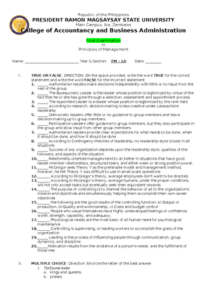 Exam Envi finals-For practice and review - Name: Date: Course/Year/Section: Score: Final ...