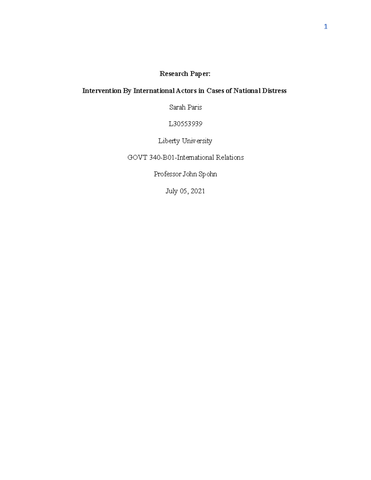 Research Paper - Research Paper: Intervention By International Actors ...