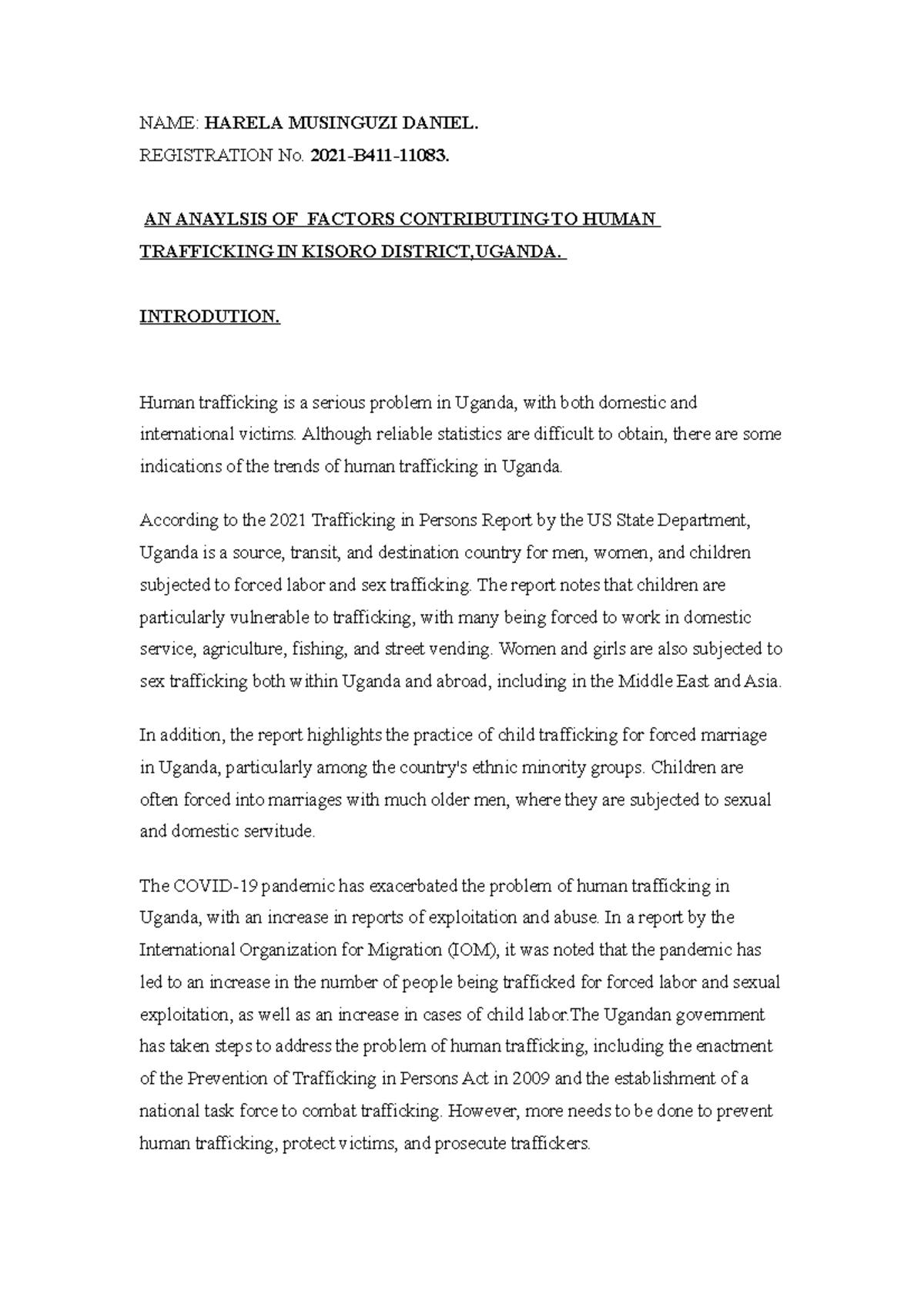 Sociol Research - NAME: HARELA MUSINGUZI DANIEL. REGISTRATION No. 2021 ...