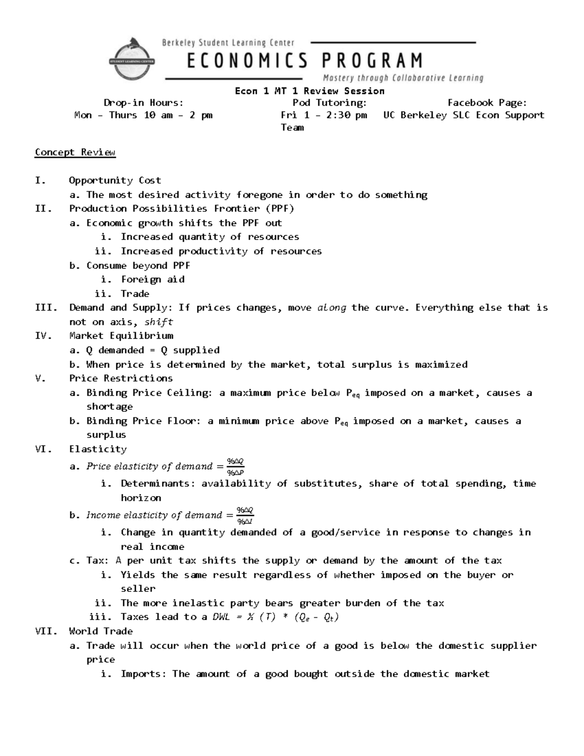 Econ 1 Review - Econ 1 MT 1 Review Session Pod Tutoring: Facebook Page ...