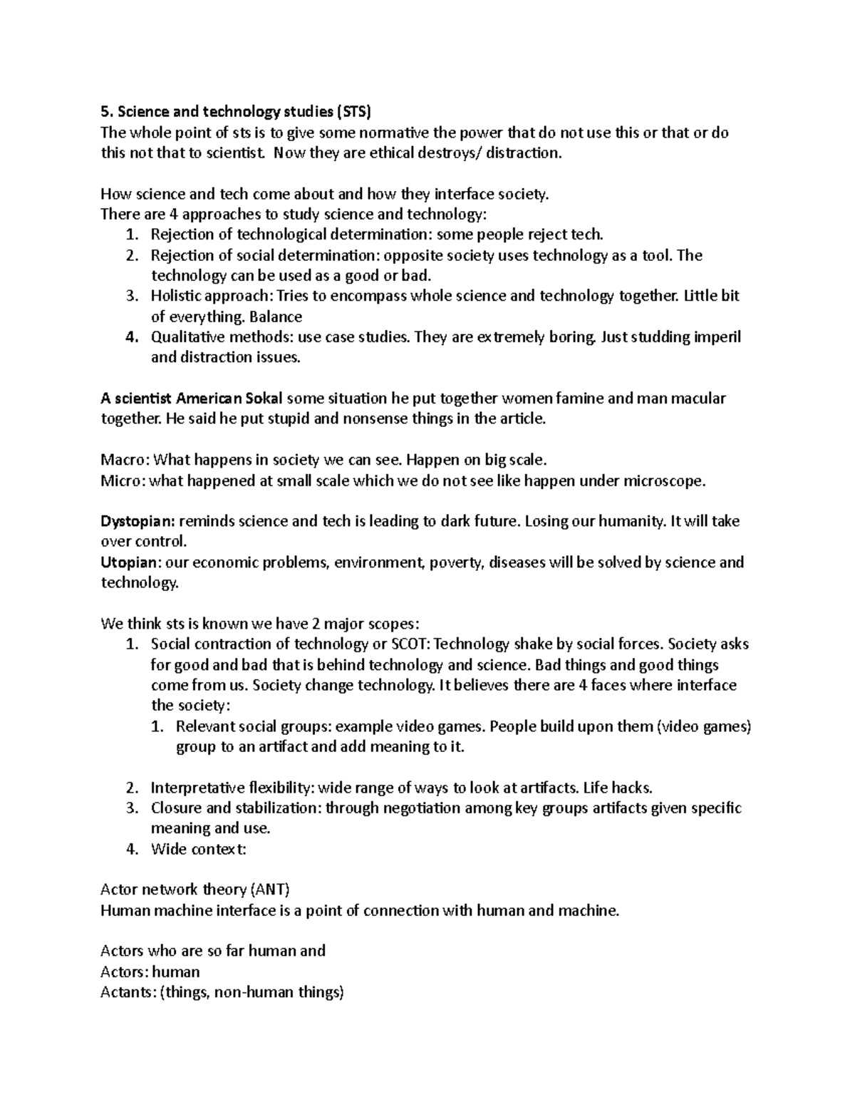 Chapter 9.5 and 10 - notes - Science and technology studies (STS) The ...