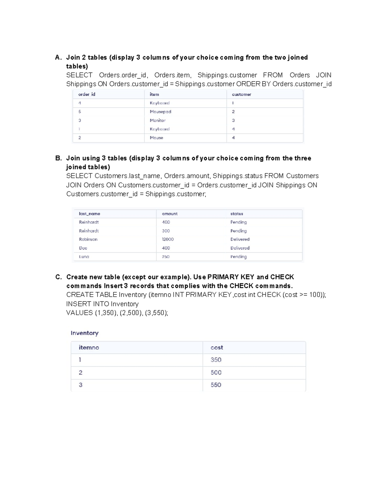 LAB ACT 4 - A. Join 2 tables (display 3 columns of your choice coming ...