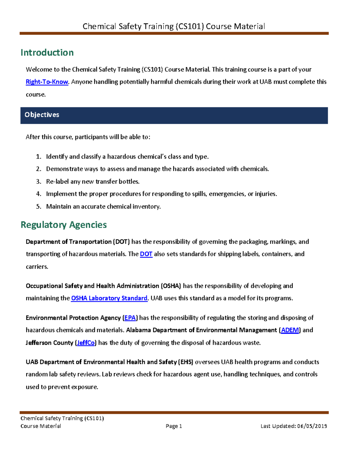 Course Material CS 101Final Draft - Chemical Safety Training (CS101 ...