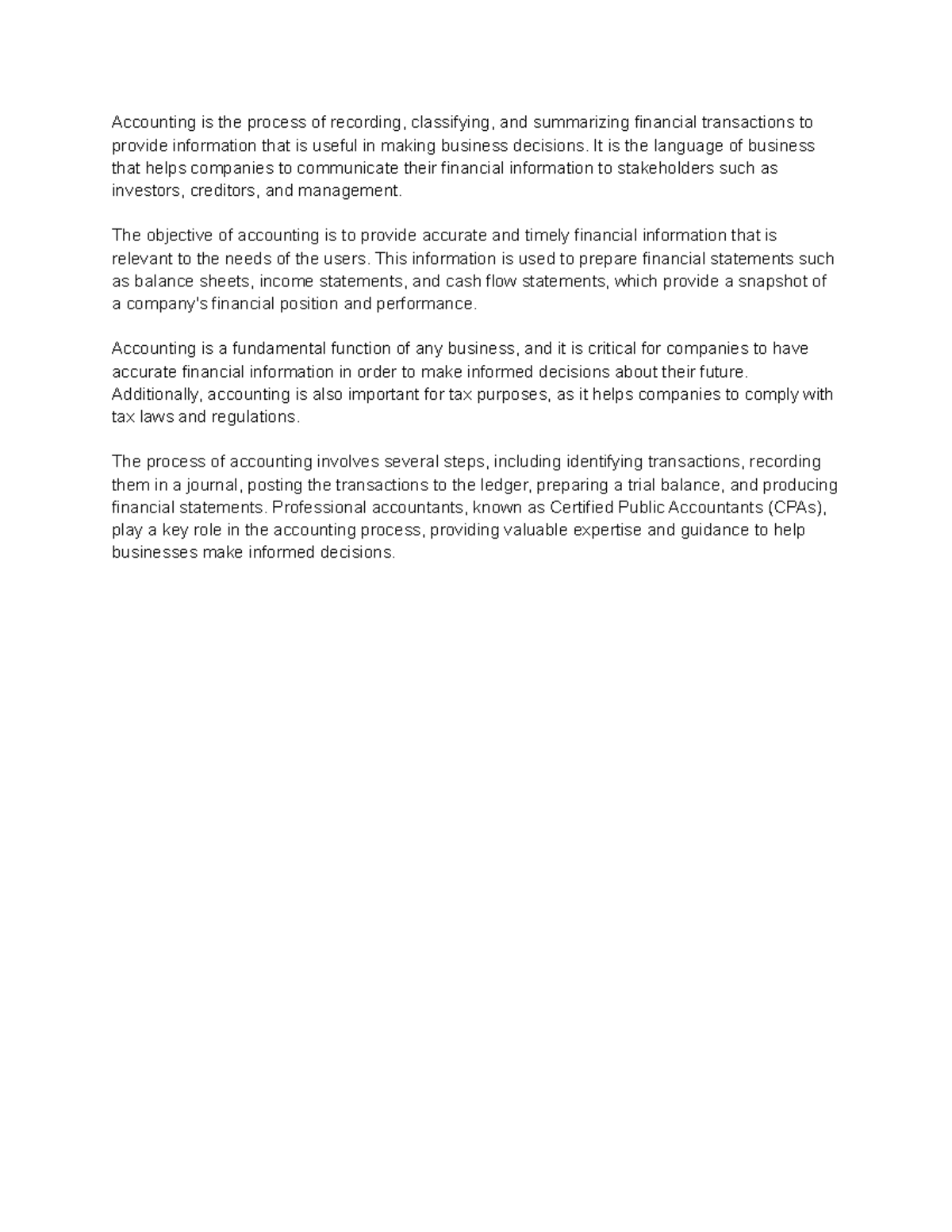 Accounting Sharable 1 Notes Accounting Is The Process Of Recording Classifying And