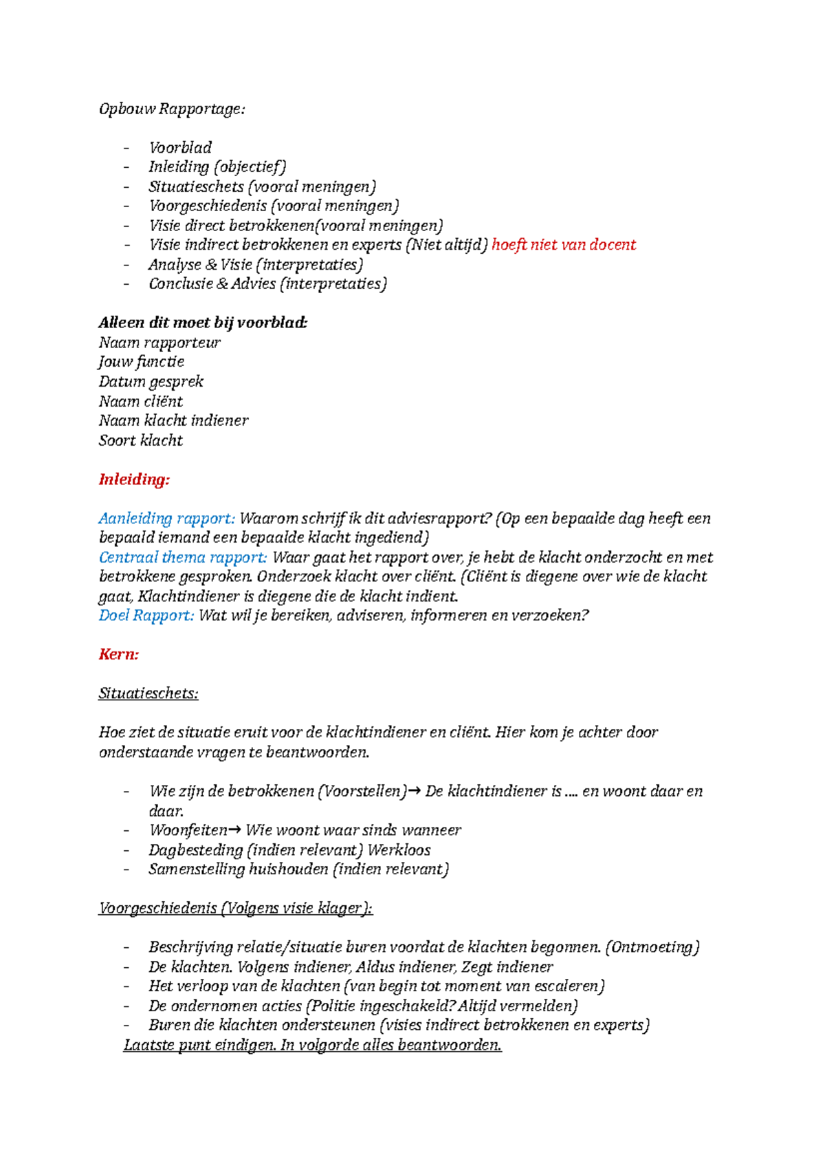 Rapporteren - College-aantekeningen alle - Opbouw Rapportage: Voorblad ...