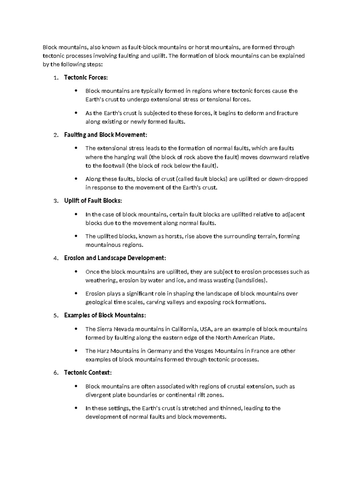 Block mountains - The formation of block mountains can be explained by ...