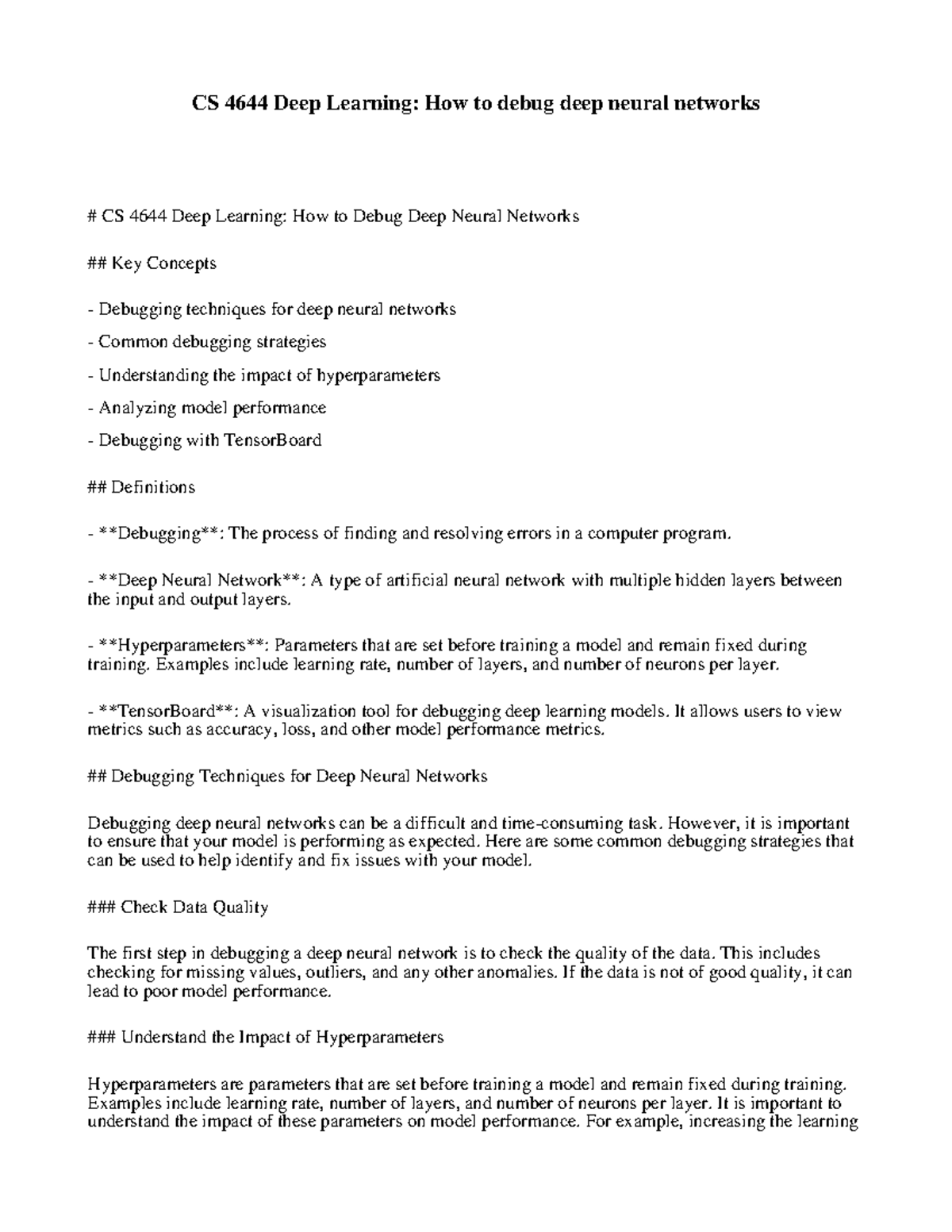 Cs 4644 Deep Learning How To Debug Deep Neural Networks Deep Neural