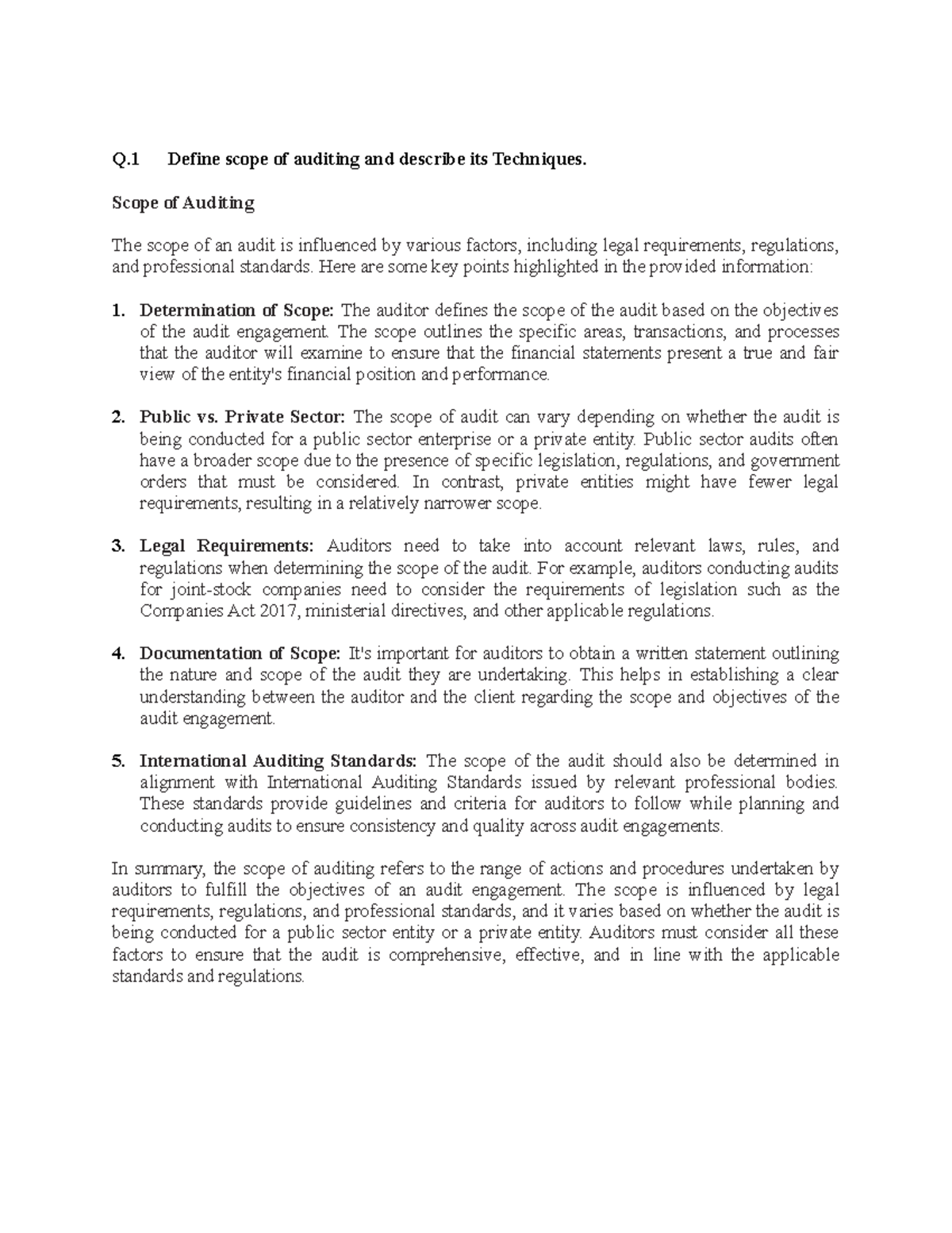8417 Assignment 1 - Q Define scope of auditing and describe its Techniques. Scope of Auditing ...