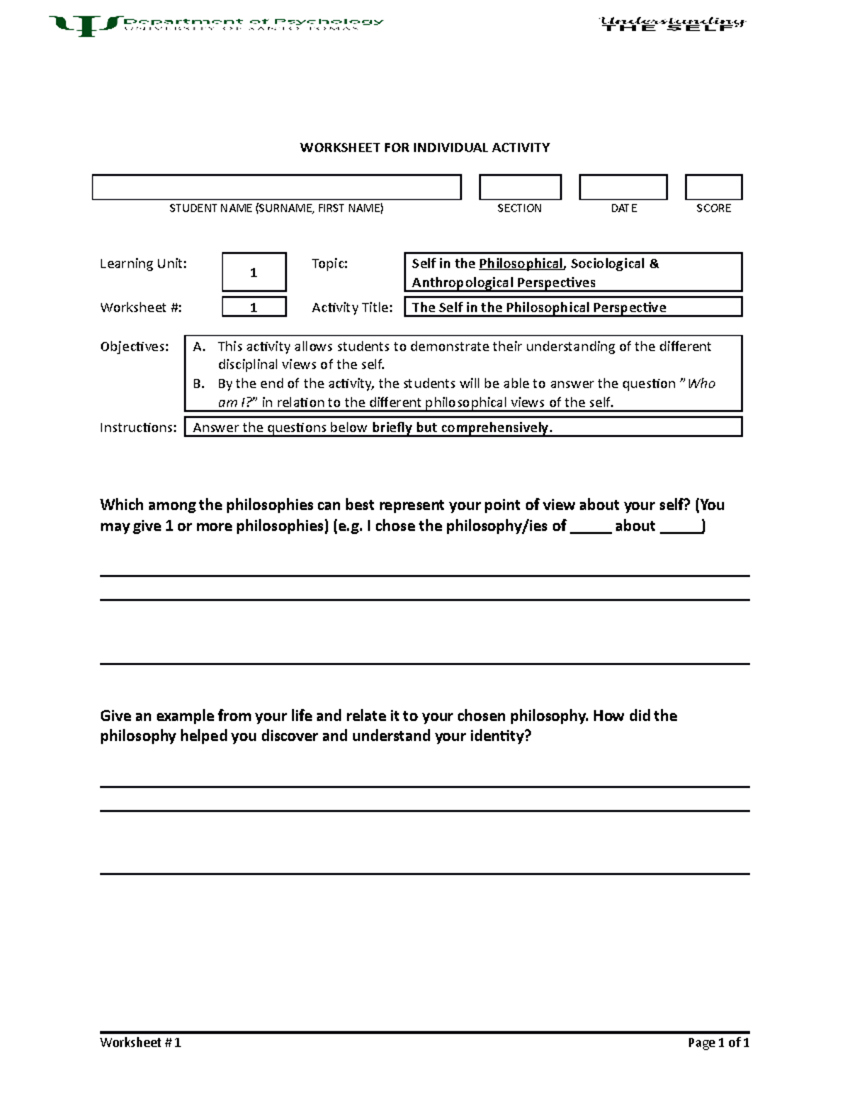 UTS-Worksheet-01-01 (Philosophical) - WORKSHEET FOR INDIVIDUAL ACTIVITY ...