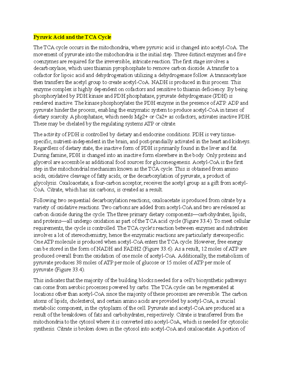 Pyruvic Acid and the TCA Cycle - The movement of pyruvate into the ...