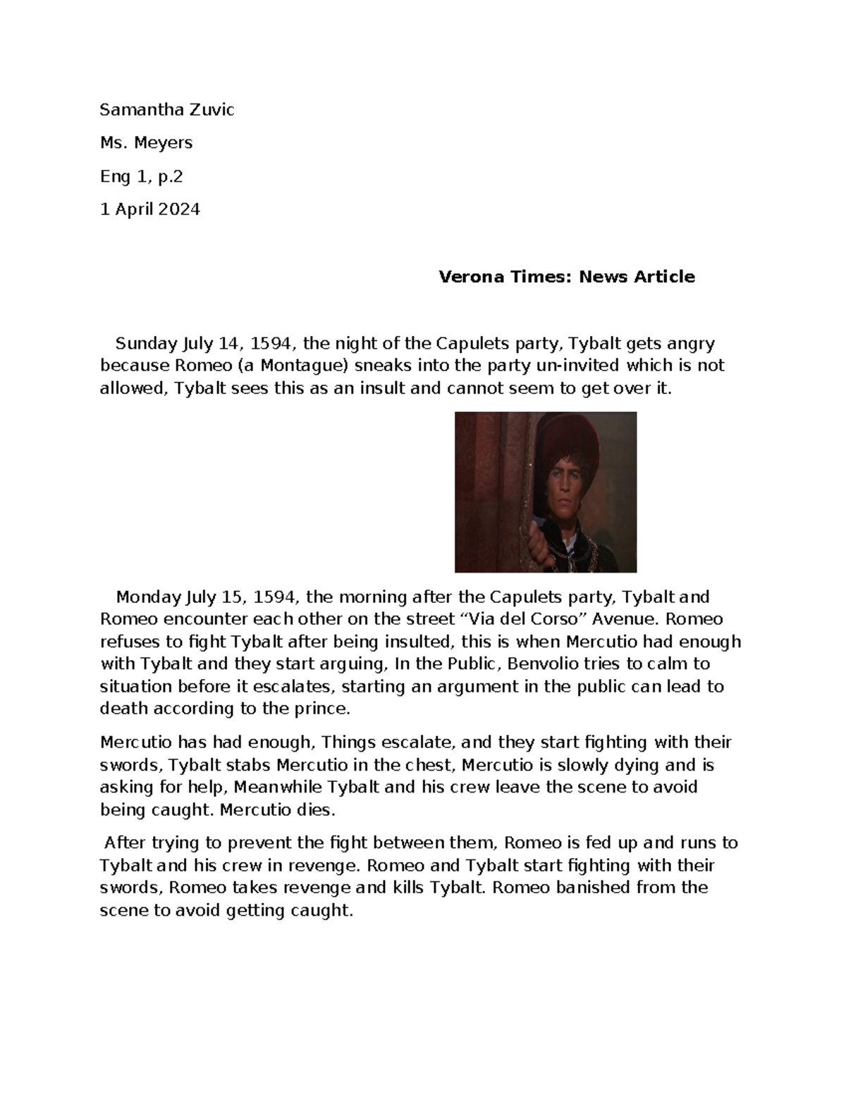 Verona times news articles p - Samantha Zuvic Ms. Meyers Eng 1, p. 1 ...