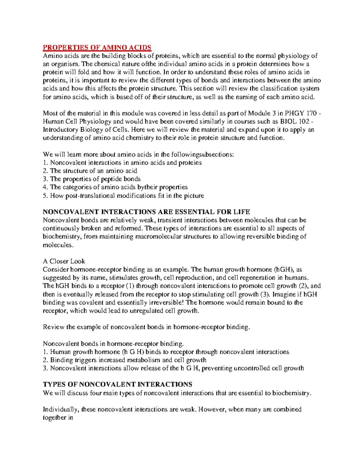 HW1 - PROPERTIES OF AMINO ACIDS Amino acids are the building blocks of ...