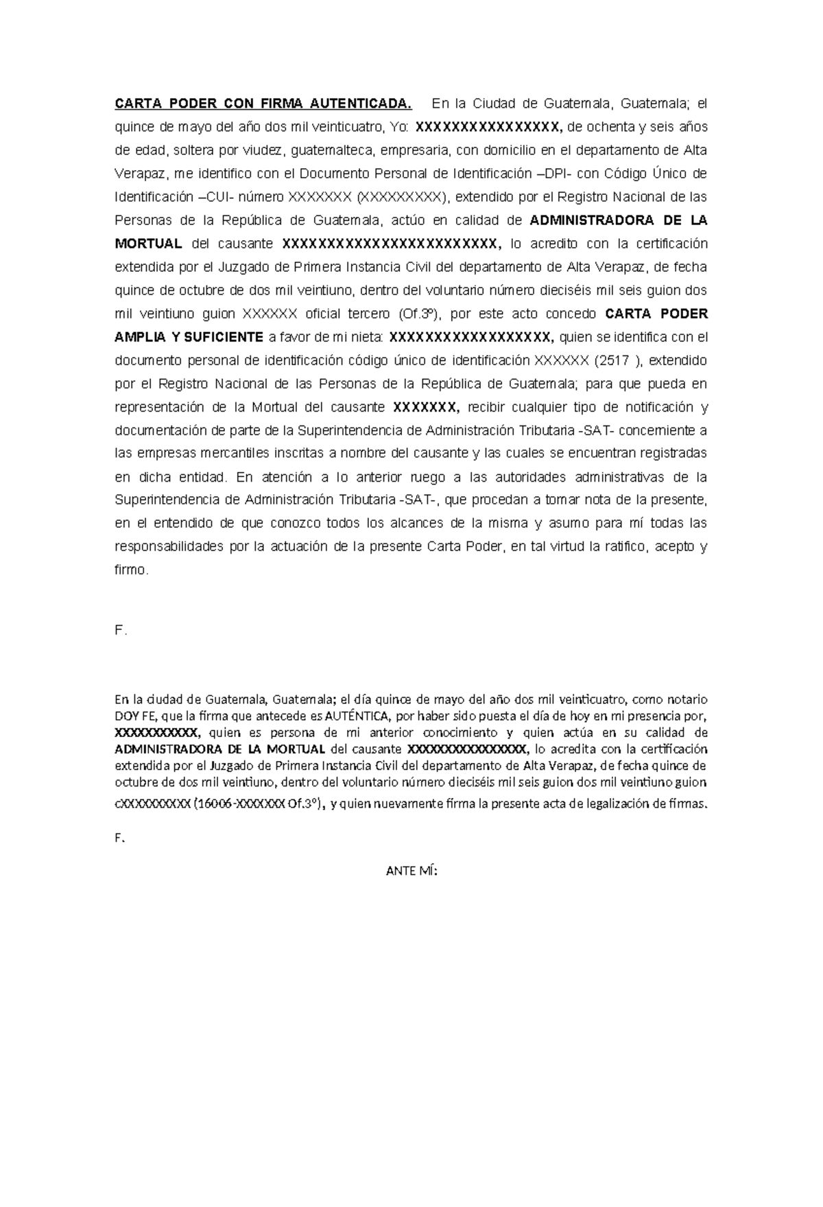 Carta Poder CON Firma Autenticada - copia - CARTA PODER CON FIRMA ...