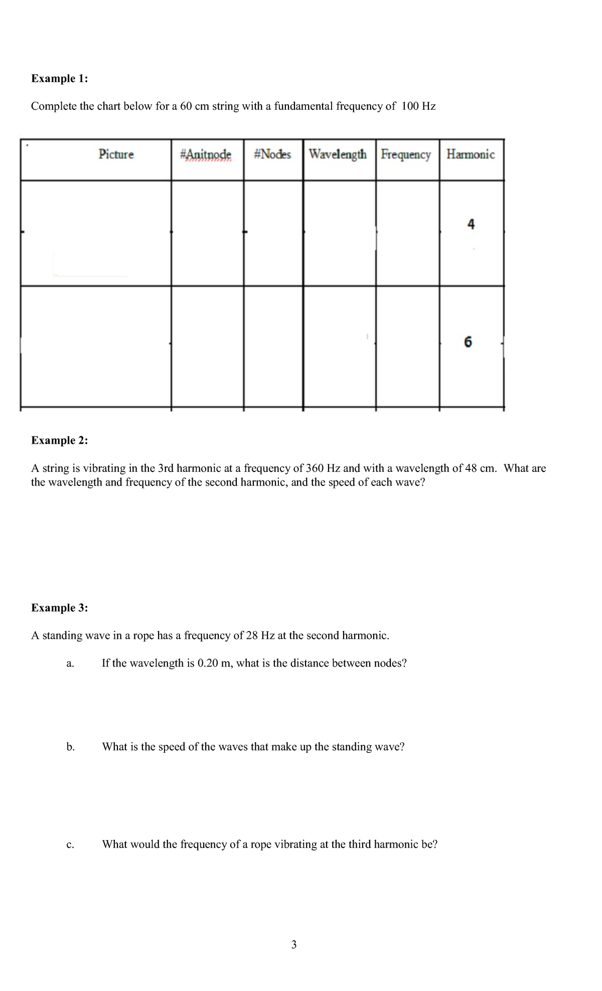 Standing Waves HW - Example 1: Complete the chart below for a 60 cm ...
