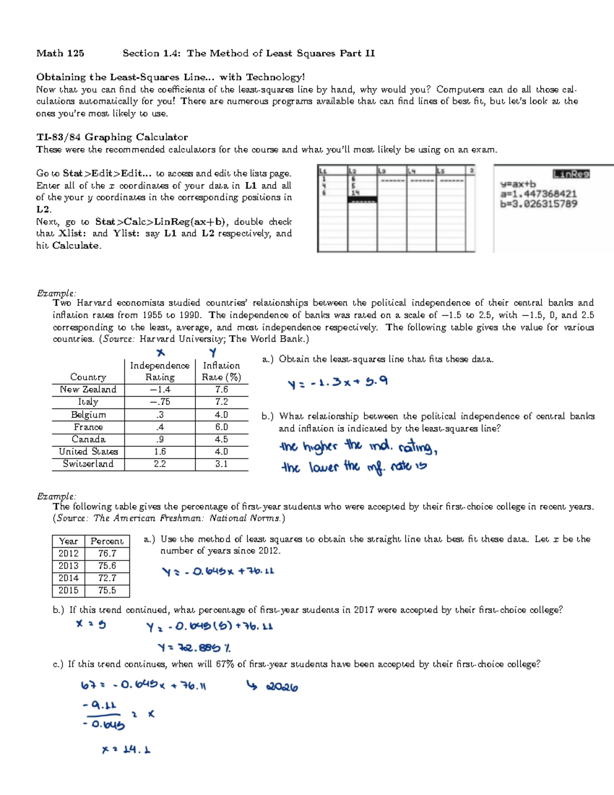 Math 125 LS 1.4 Part II - Lecture notes Prof Devi - Math 125 Section 1 ...