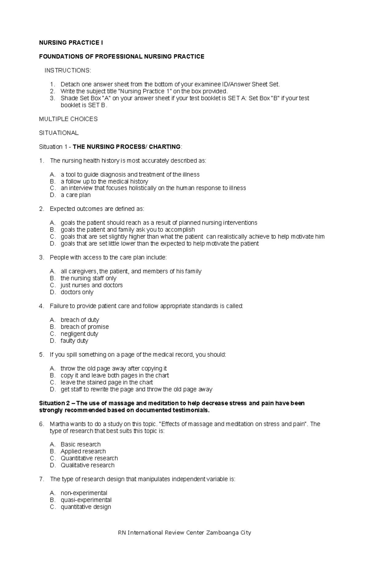Preboard 1 Final DEC - PNLE - NURSING PRACTICE I FOUNDATIONS OF ...