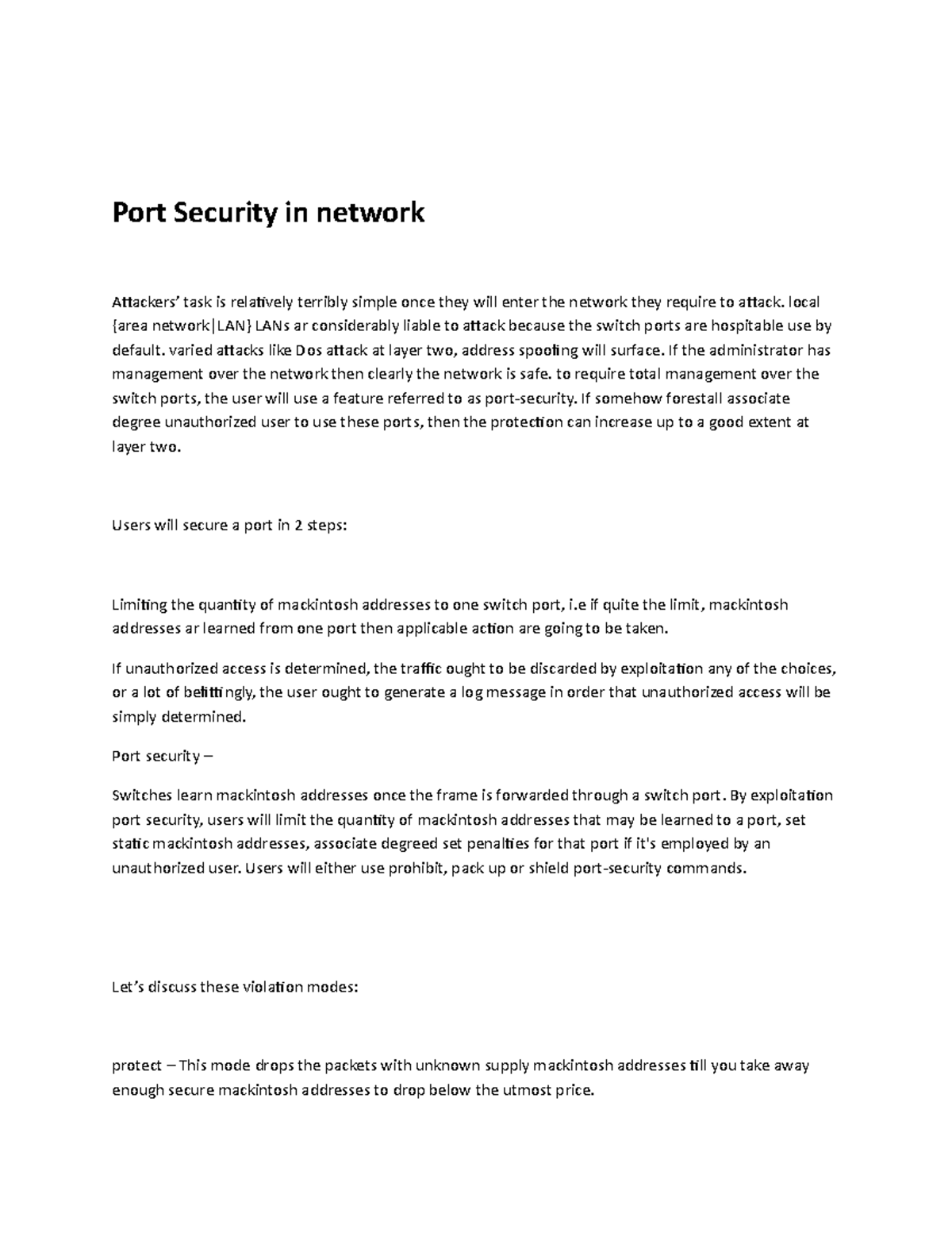 Port Security in network - Port Security in network Attackers’ task is ...