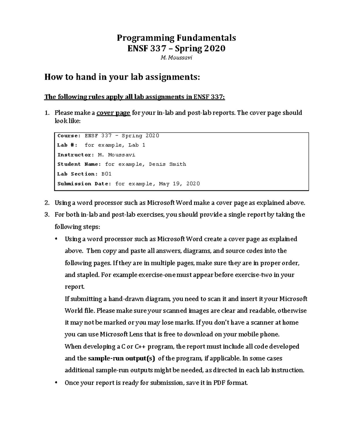 How to hand in your lab assignments for Spring 2020 - Programming Fundamentals ENSF 337 – Spring ...