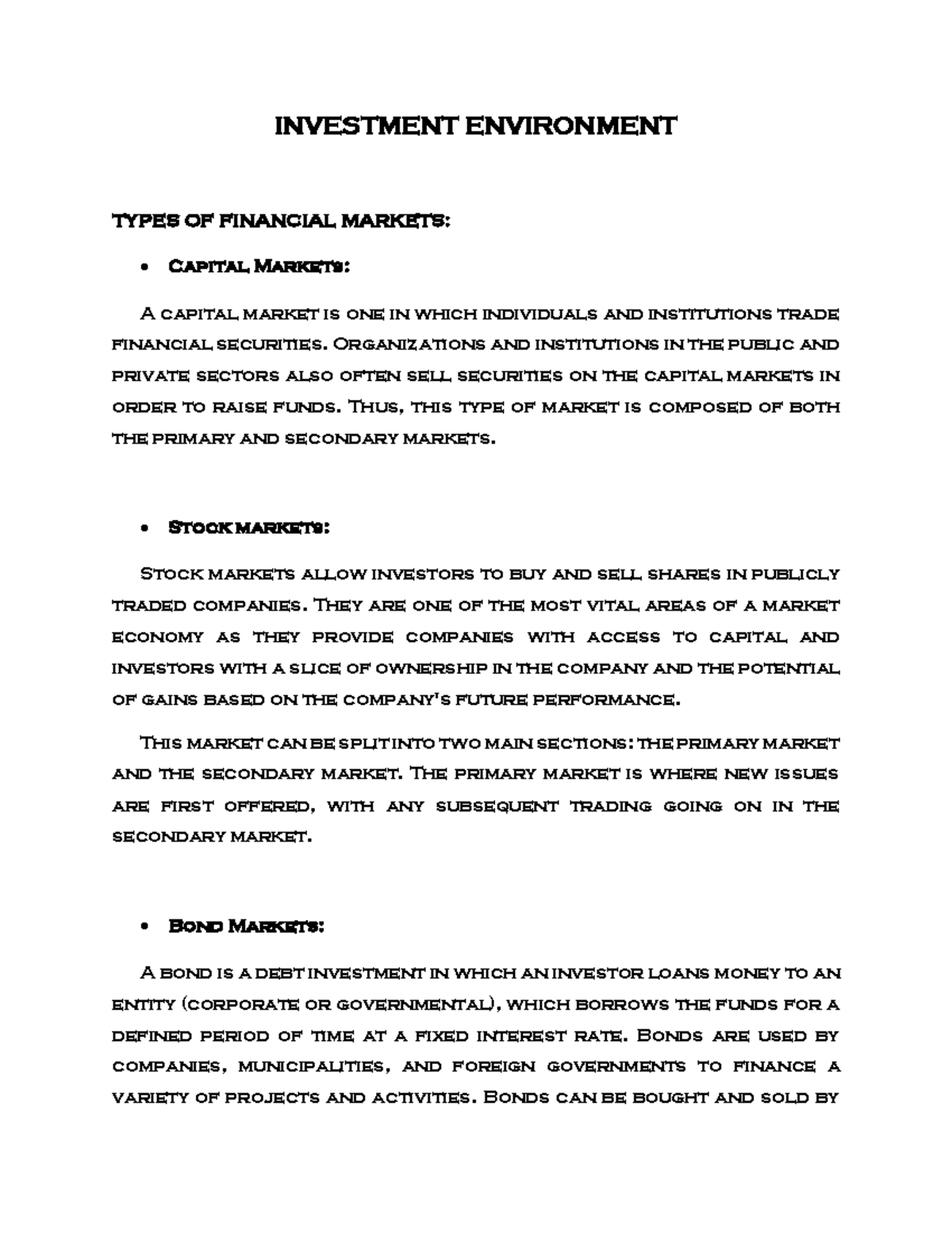 Types OF Financial Markets - INVESTMENT ENVIRONMENT TYPES OF FINANCIAL ...