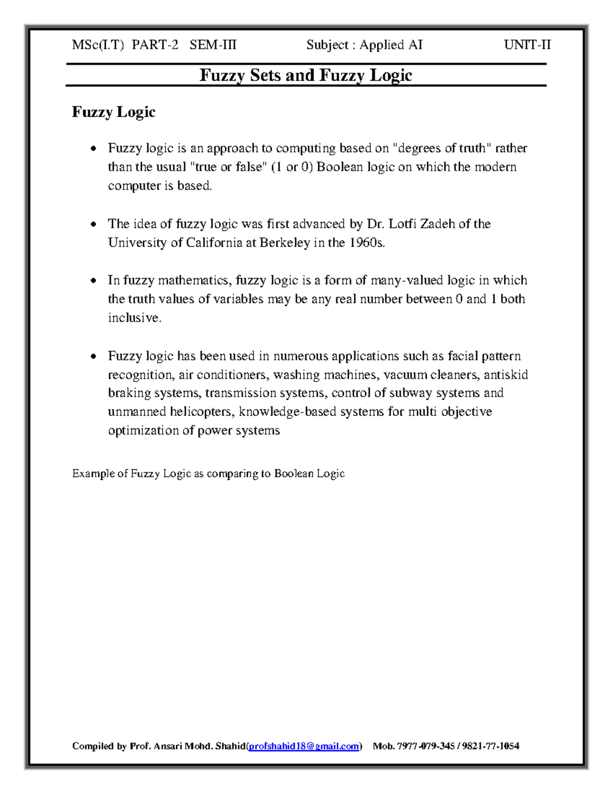 AAI UNIT-II Chap-2(Fuzzy Logic and Fuzzy Sets) - Fuzzy Sets and Fuzzy ...