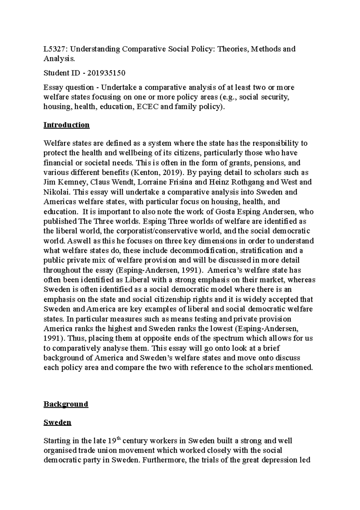 comparative analysis of Sweden and the us welfare states - L5327 ...