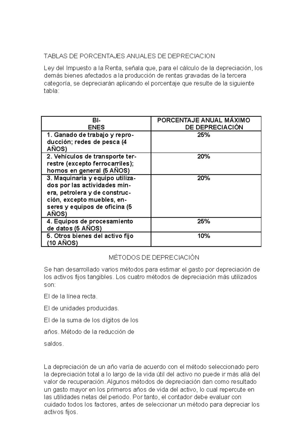 Tarea 2 - fdfg - TABLAS DE PORCENTAJES ANUALES DE DEPRECIACION Ley del ...