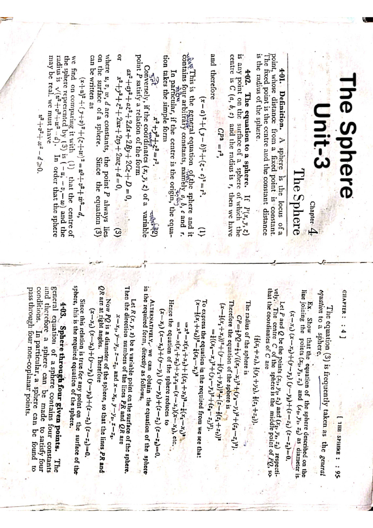 Analytical Geometry of 3D by N Saran The Sphere ,Unit 3B Sc 1 - Vectors ...