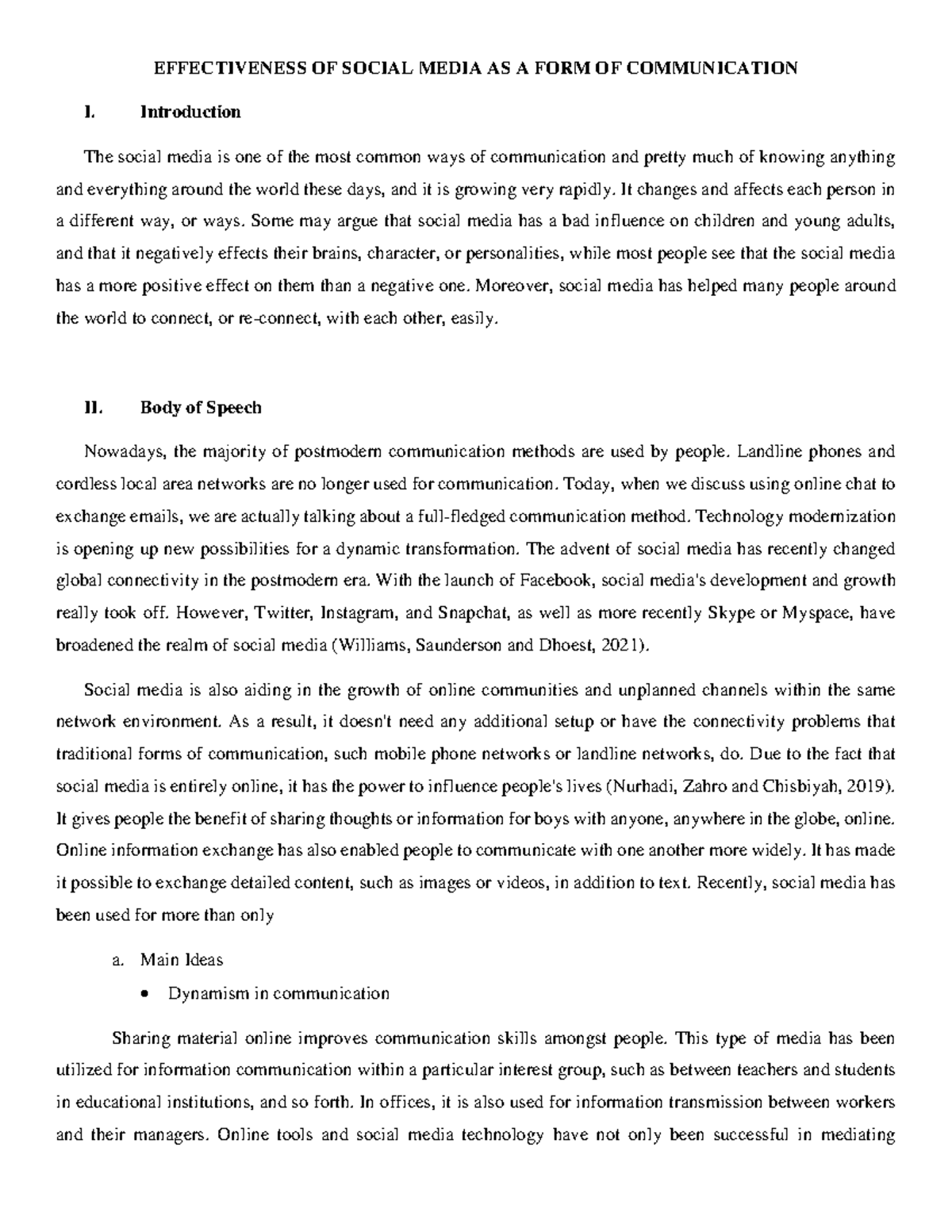 Speech Outline - Practice Problems - EFFECTIVENESS OF SOCIAL MEDIA AS A ...