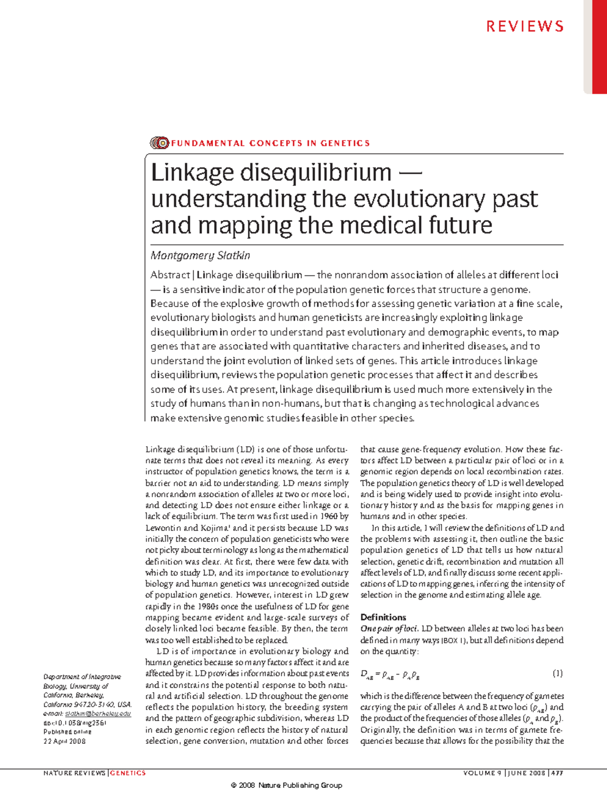 Linkage disequilibrium understanding the - Linkage disequilibrium (LD ...
