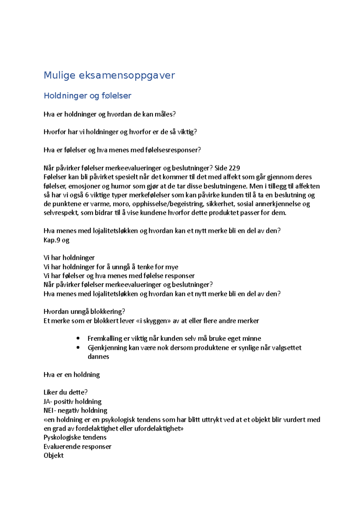 Mulige eksamensoppgaver for etikk og samfunnsansvar - Mulige eksamensoppgaver Holdninger og ...