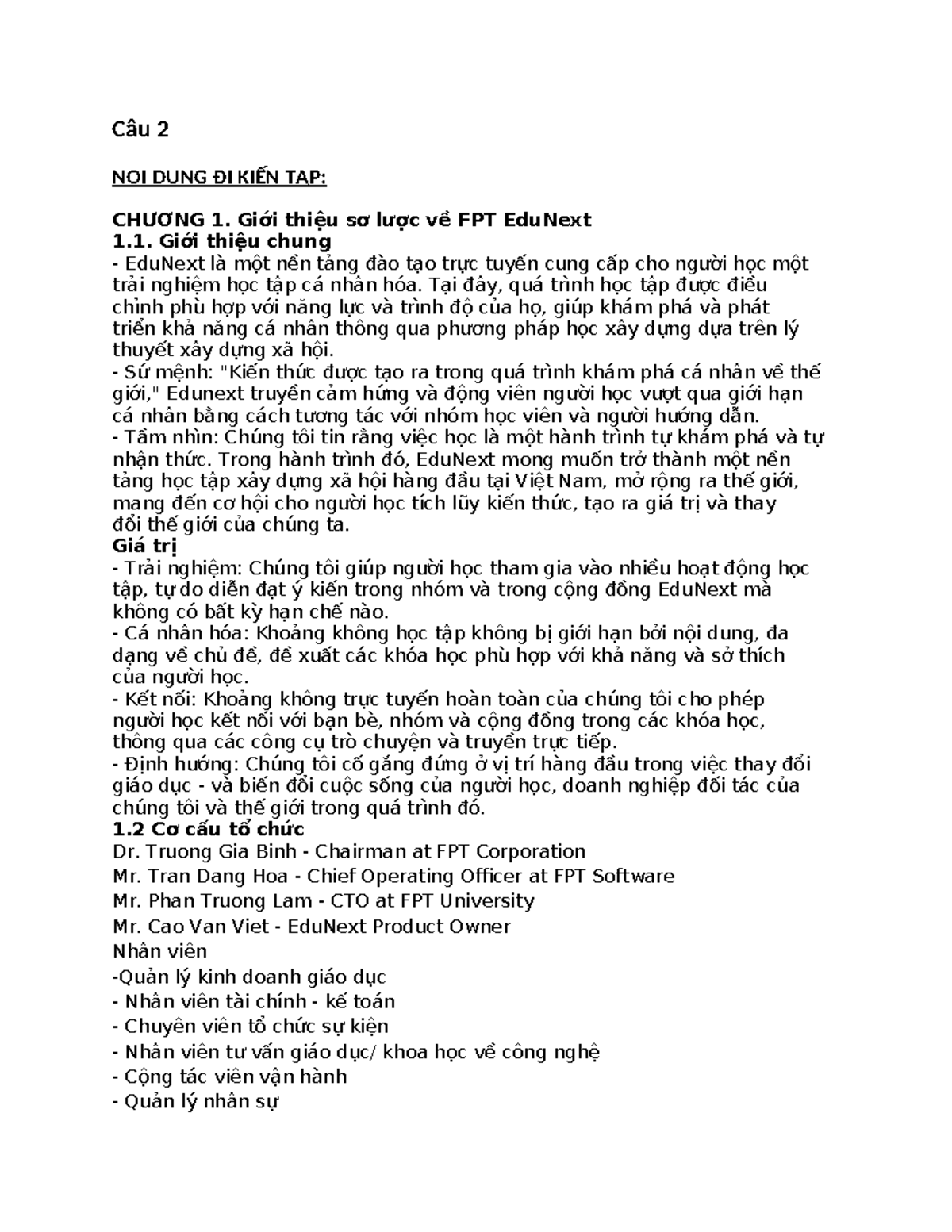Câu-2- Nmcngd - dnsk - Câu 2 NỘI DUNG ĐI KIẾN TẬP: CHƯƠNG 1. Giới thiệu ...