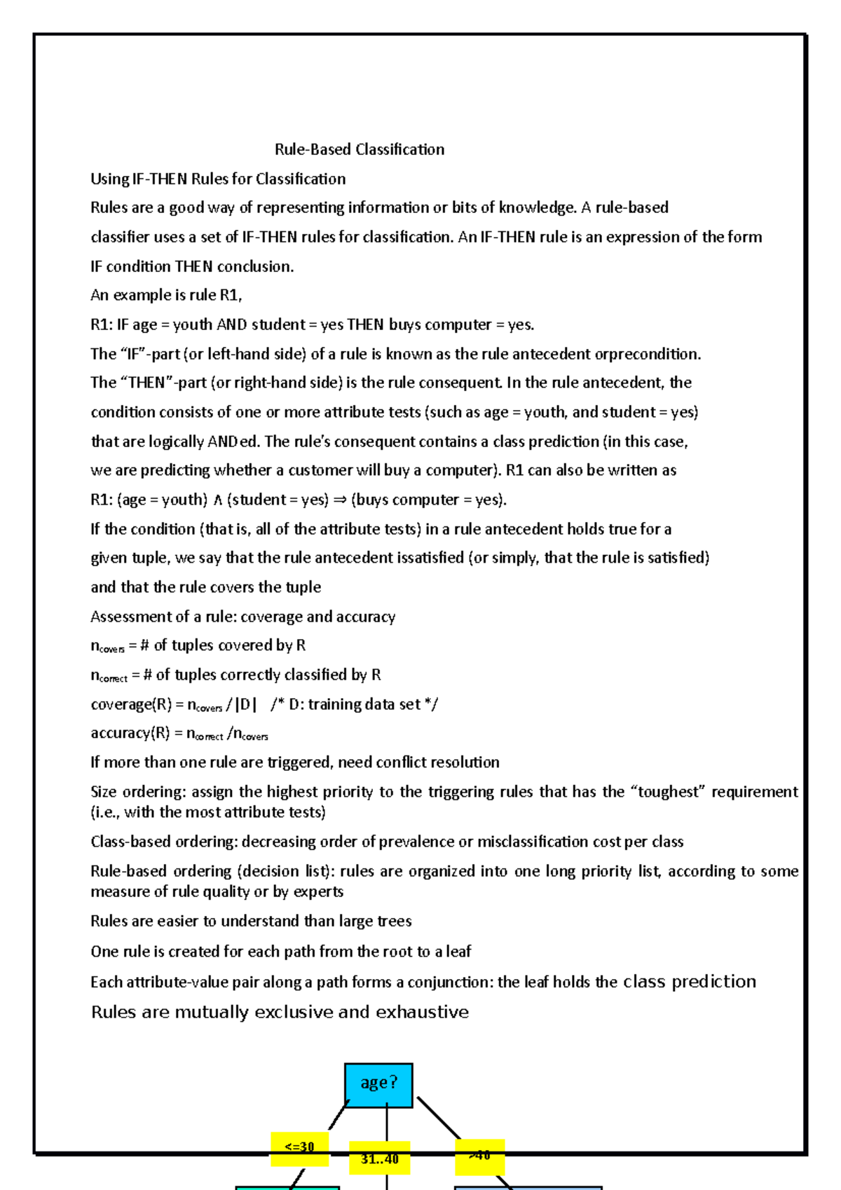 Using IF-THEN Rules for Classification 2 - age? Rule-Based Classification Using - Studocu