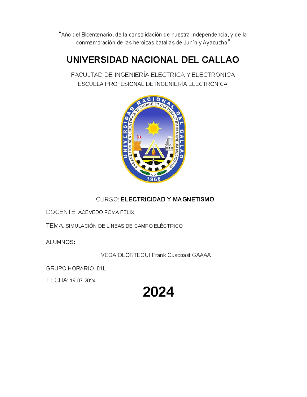 Lineas DE Campo - aaaa a a aaa - “Año del Bicentenario, de la ...