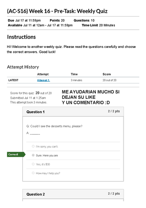 Quiz (AC-S07) Week 7 - Pre-Task Quiz - Listening Comprehension - 14/5/23, 20:28 Quiz: (AC-S07 ...