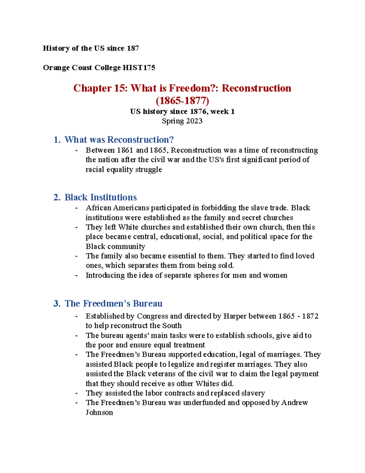 US History Note Taking week 1 - History of the US since 187 Orange ...