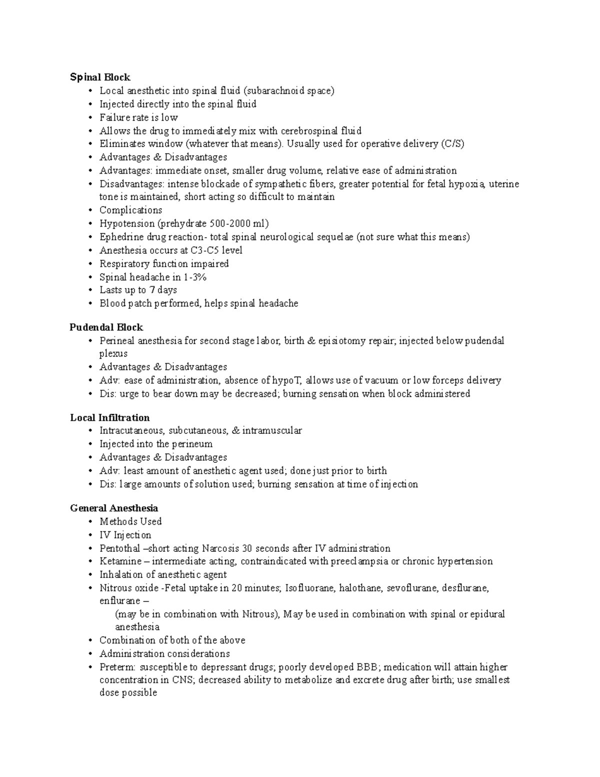 Notes on spinal and pudendal block - Spinal Block - Local anesthetic ...