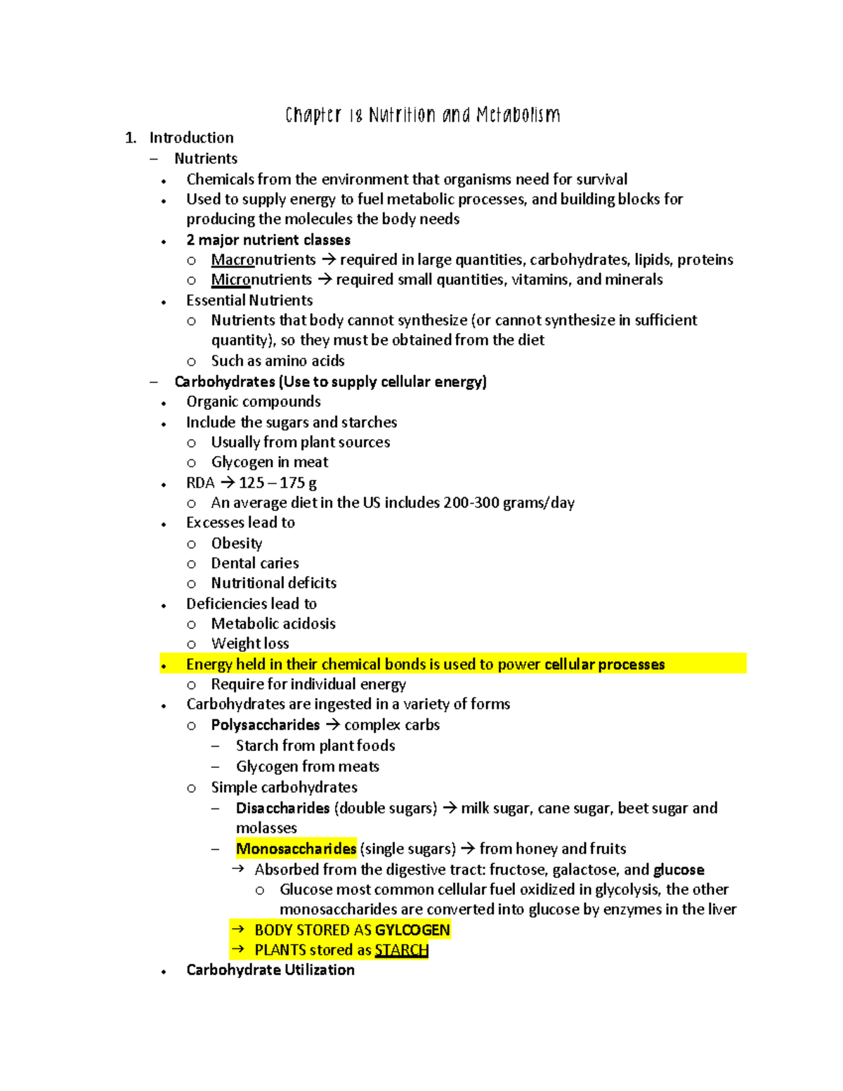 Chapter 18 Nutrition and Metabolism - Chapter 18 Nutrition and ...