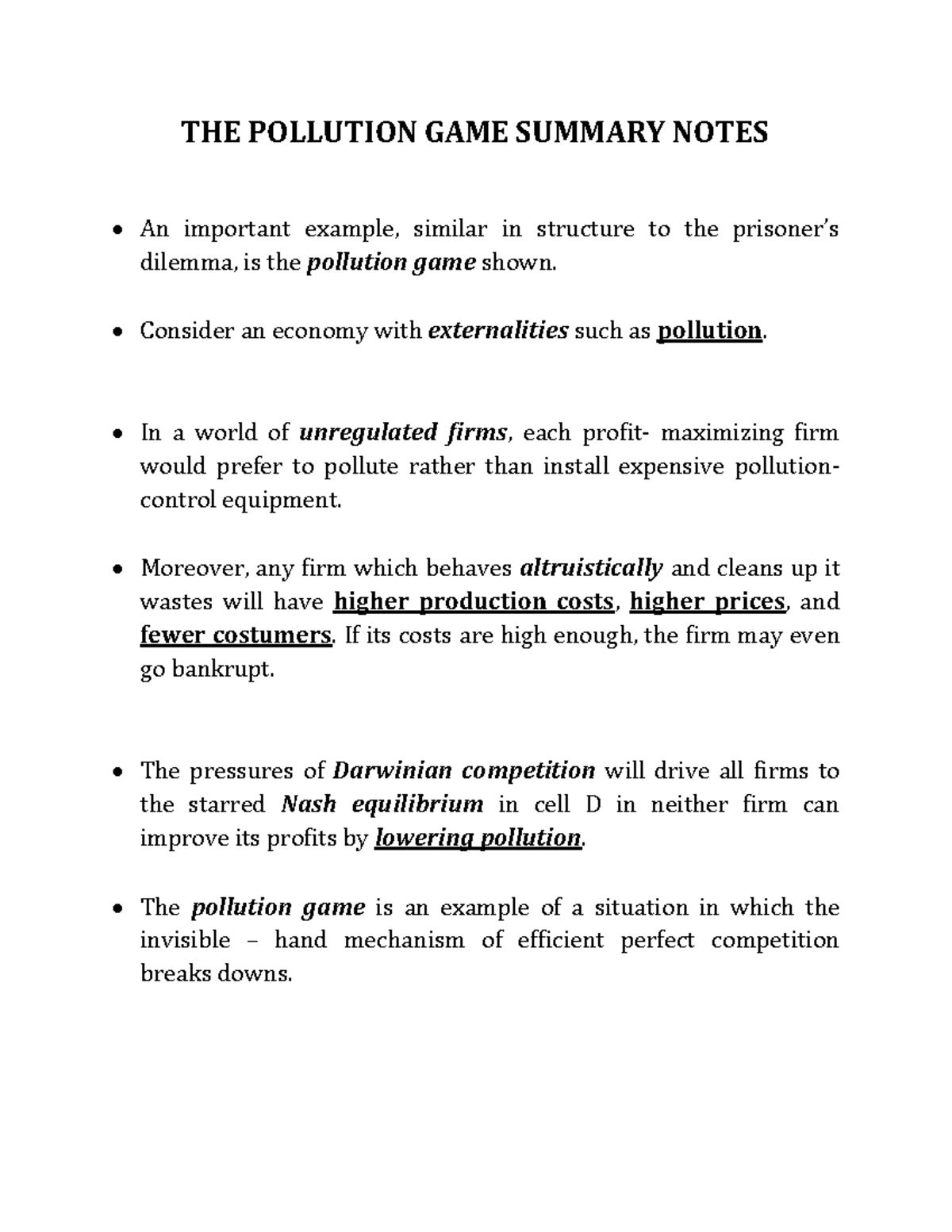The Pollution Game Summary Notes - THE POLLUTION GAME SUMMARY NOTES An ...