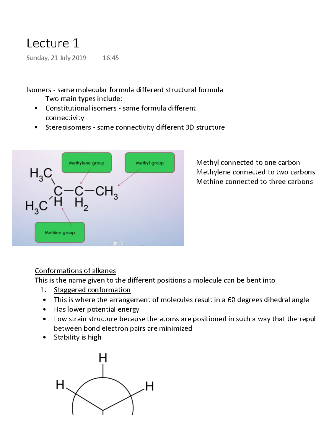Lecture 1 - Isomers - same molecular formula different structural ...